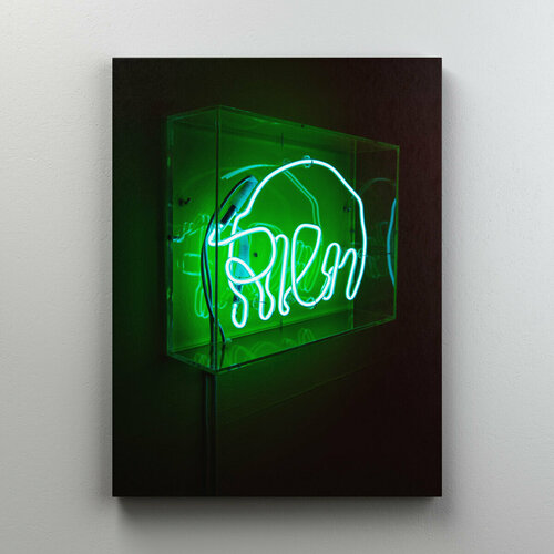 Интерьерная картина на холсте "Зеленая неоновая вывеска" размер 45x60 см