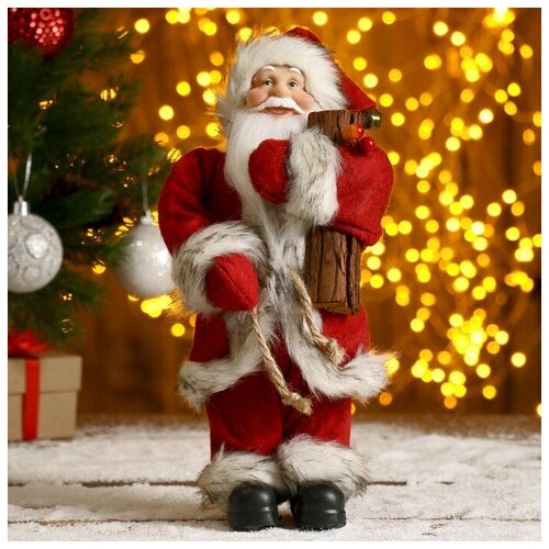 Дед Мороз "В красной шубке, с брёвнышком" 29 см