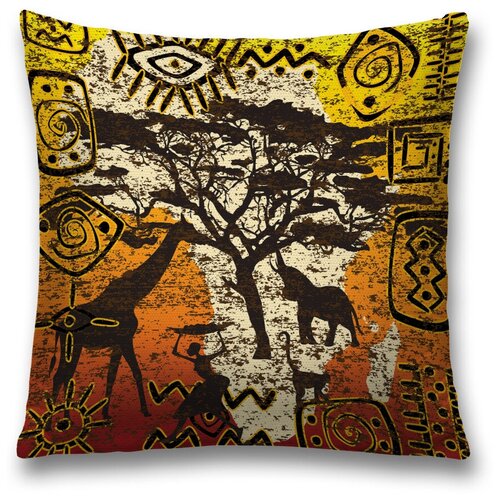 Наволочка декоративная на молнии, чехол на подушку JoyArty "Африканские знаки" 45х45 см