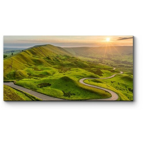 Модульная картина Извилистая дорога вдоль зеленых полей 130x65