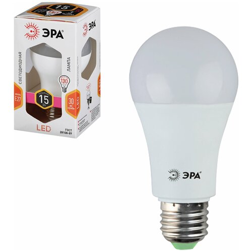 Лампа светодиодная ЭРА, комплект 5 шт, 15 (130) Вт, цоколь E27, грушевидная, теплый белый свет, 25000 ч, LED smdA60-15w-827-E27, Б0020592