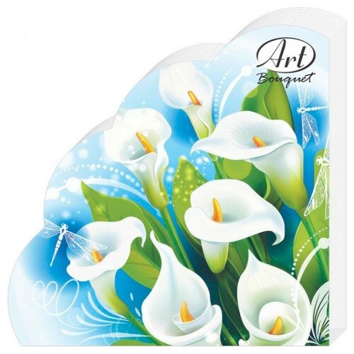 Салфетки бумажные "Art Bouquet" Белые лилии, 3 слоя, 12 листов, d 32