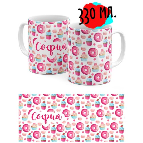 Кружка Паттерн Cupcake Розовый София 330 мл. / кружка в подарок; чашка в подарок; прикольная кружка
