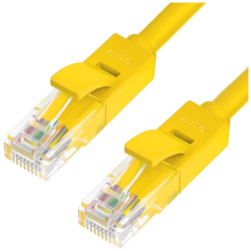 Кабель LAN для подключения интернета GCR cat5e RJ45 UTP 0.2м патч-корд patch cord шнур провод для роутер smart TV ПК желтый литой
