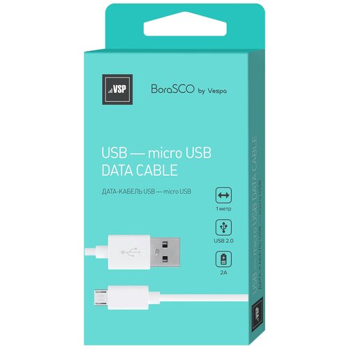 Дата-кабель USB - micro USB, 2А, 1м, белый, BoraSCO (VSP)