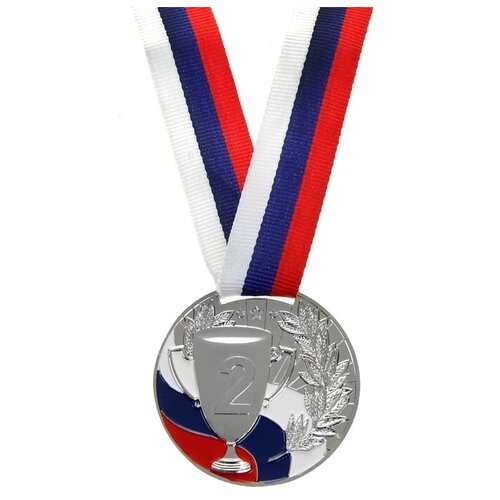 Медаль призовая, триколор, 2 место, серебро, d-5 см