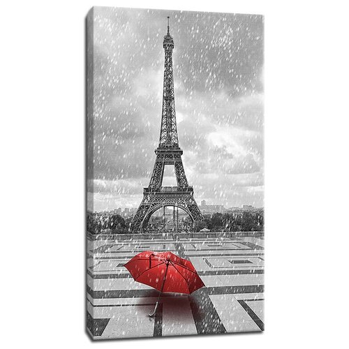 Картина Уютная стена "Красный зонт на фоне черно-белой Эйфелевой башни" 40х60 см