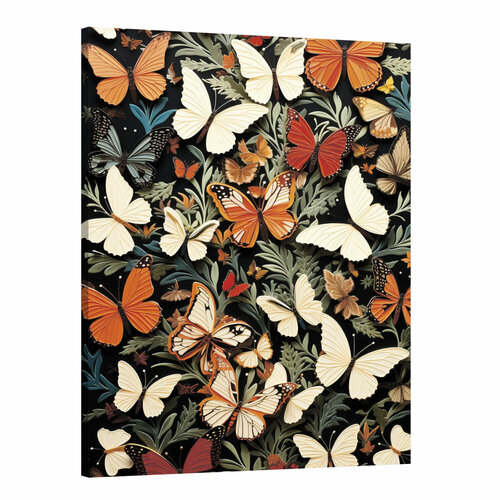 Интерьерная картина 50х70 "Цветочное великолепие: Бабочки-художницы"