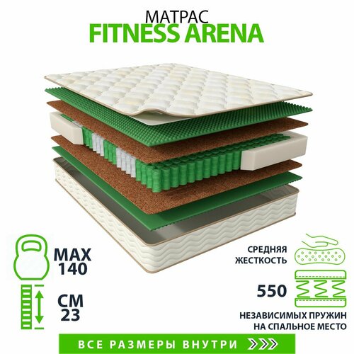 Матрас Fitness Arena 120х190, двусторонний с одинаковой жесткостью, кокосовое волокно
