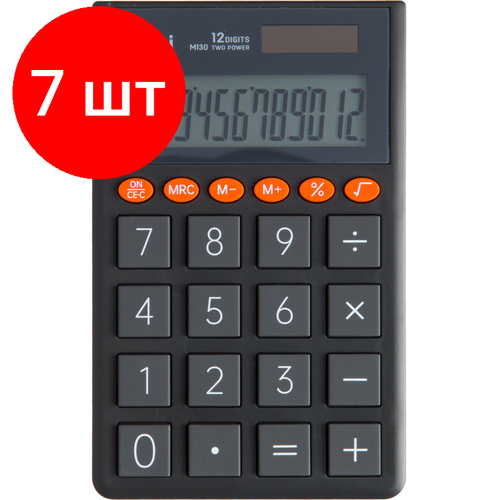 Комплект 7 штук, Калькулятор карманный Deli EM130, 12-р, дв. пит,70.2x8.5x112.2 мм, темн-сер
