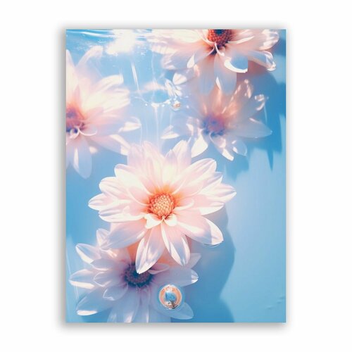 Постер, плакат на бумаге / Цветы и вода / Размер 80 x 106 см
