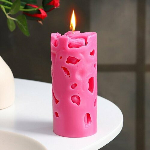 Свеча ароматическая декоративная "Ажурная", розовый, 6х12 см, пион (комплект из 5 шт)
