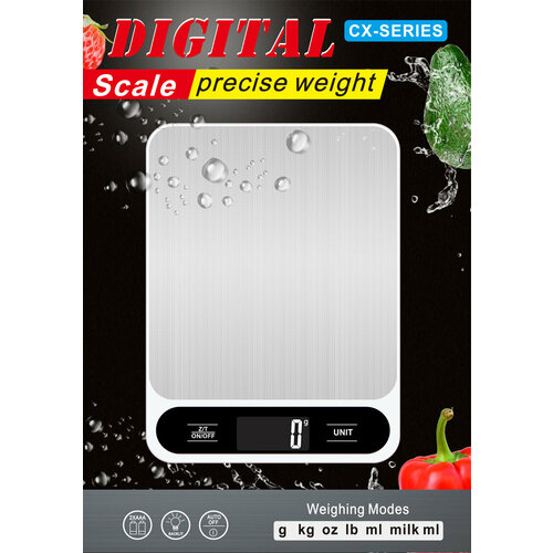Весы кухонные, перезаряжаемые Digital CX-Series, до 15кг черно-серебристые