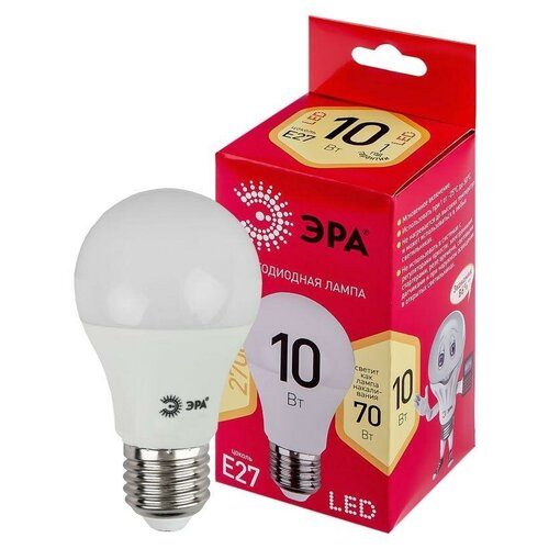 Лампа светодиодная RED LINE LED A60-10W-827-E27 R 10Вт A60 груша 2700К тепл. бел. E27 | код. Б0049634 | Эра (2шт. в упак.)