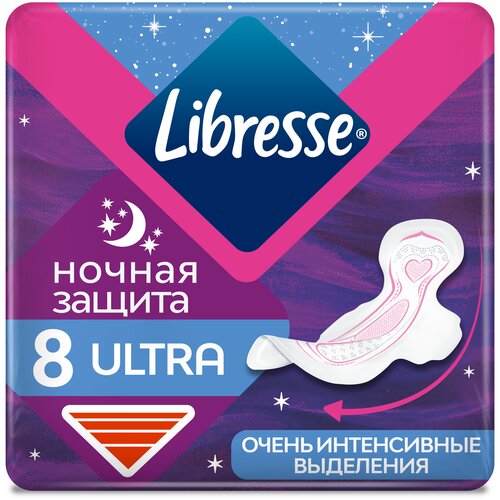 Libresse прокладки Ultra ночные с мягкой поверхностью, 6 капель, 8 шт., 5 уп., белый