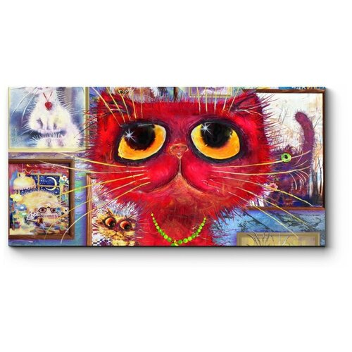 Модульная картина Красный кот гуляет по галерее 150x75