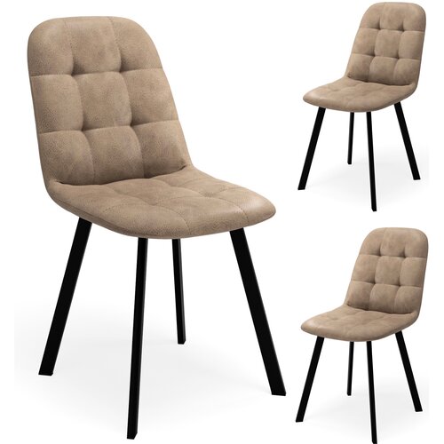 Комплект мягких стульев со спинкой для кухни 3 шт, экозамша корица, каркас черный