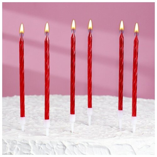 Свечи в торт витые с подставкой, 6 шт, 11 см, рубиновые, 2 штуки