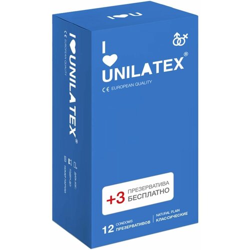 Классические презервативы Unilatex Natural Plain - 12 шт. + 3 шт. в подарок