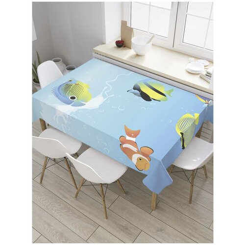Скатерть прямоугольная JoyArty на кухонный стол "Яркие рыбки" из оксфорда, 120x145 см