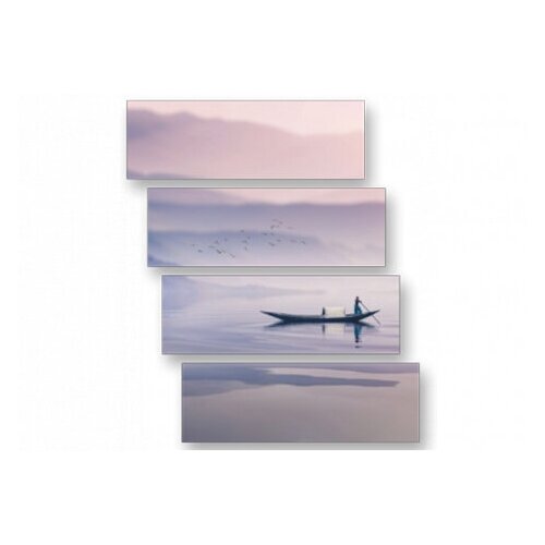 Модульная картина на стекле | Diva Kartina | Природа. Одинокая лодка на озере | 80X80 см