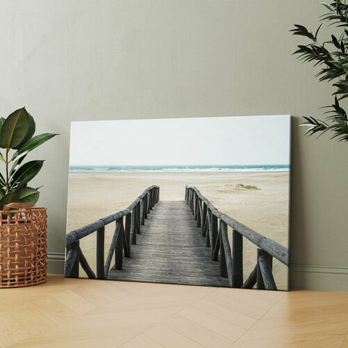 Картина на холсте (Пляж море, пирс берег) 20x30 см. Интерьерная, на стену.