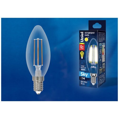 Лампа светодиодная UL-00005160 LED-C35-9W/4000K/E14/CL 3000K свеча прозрачная