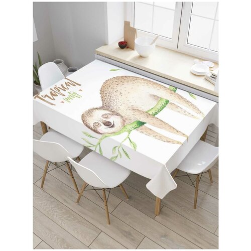 Скатерть прямоугольная JoyArty на кухонный стол "Тропический ленивец" из оксфорда, 180x145 см