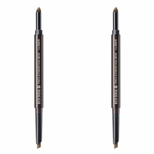 The Saem Карандаш для бровей Eco Soul Pencil & Powder Dual Brow, 04 Medium Brown, 0,5грх0,3гр, 2 шт