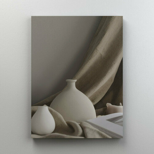 Интерьерная картина на холсте "Натюрморт в скандинавском стиле - вазы из глины" размер 45x60 см