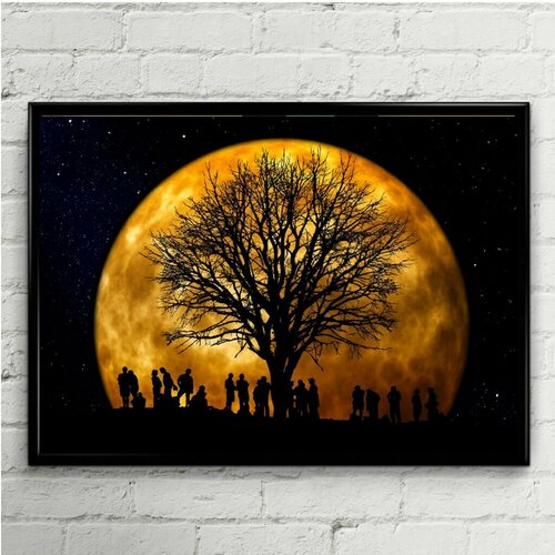 Постер "Люди на фоне огромной Луны" от Cool Eshe из коллекции "Креатив", плакат А3