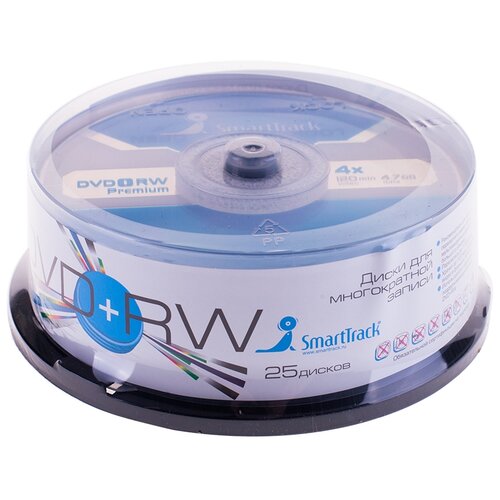 Диск DVD+RW 4.7Gb Smart Track 4x Cake Box (25шт)