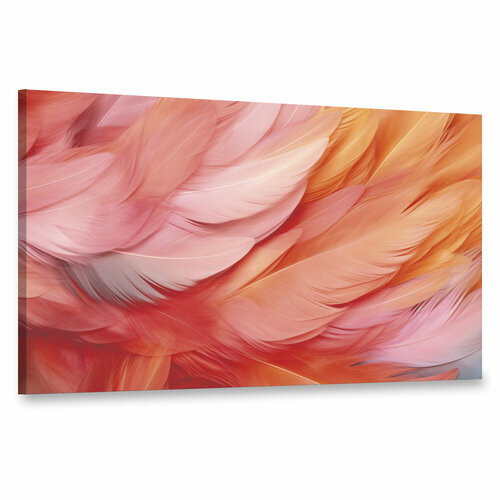 Интерьерная картина 100х60 "Пылающие перья фламинго"