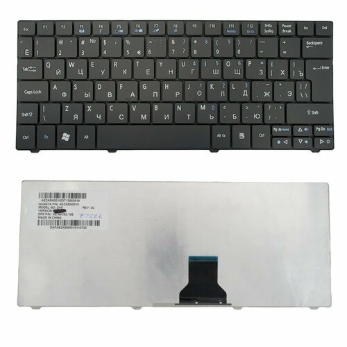 Клавиатура Acer 1810, 1830T, 721, 722, 751, 1425. Г-образный Enter. Черная без рамки. PN: NSK-AQ00R