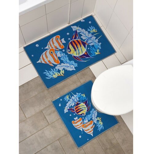 Набор ковриков для ванной и туалета «Подводный мир», 2 шт, 45×48, 58×78 см