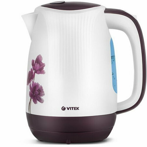 Чайник электрический VT-7061, пластик, 1.7 л, 2200 Вт, бело-фиолетовый с рисунком