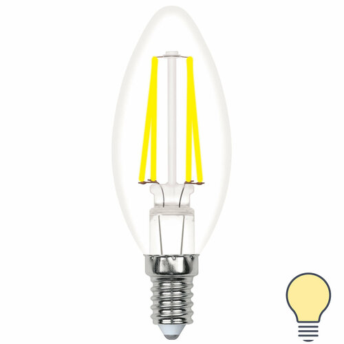 Лампа светодиодная Volpe E14 210-240 В 5.5 Вт свеча прозрачная 500 лм, теплый белый свет