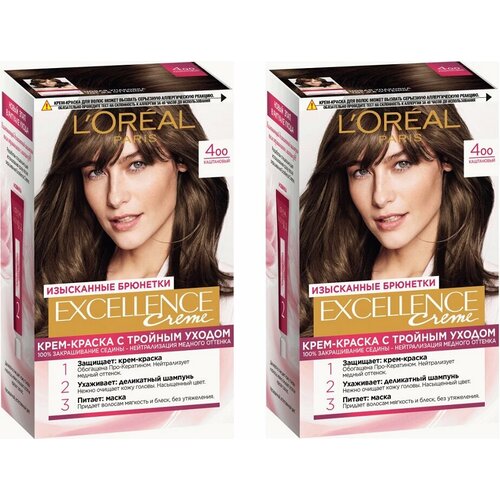 Краска для волос L'Oreal Excellence Creme 400 Каштановый, 192 мл, 2 шт.