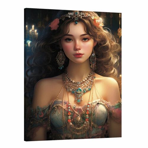 Интерьерная картина 50х70 "Принцесса с жемчужной ожерельем"