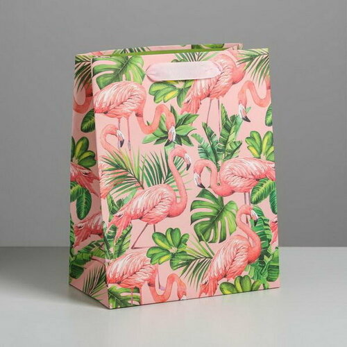 Пакет ламинированный вертикальный "Тропики и фламинго", MS 18 x 23 x 10 см