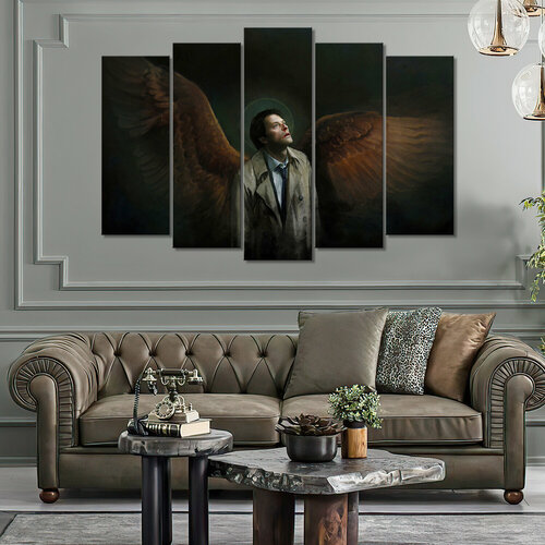 Модульная картина/Модульная картина на холсте в подарок/Supernatural Castiel is a guardian angel/Сверхъестественное Кастиэль ангел-хранитель 150х100