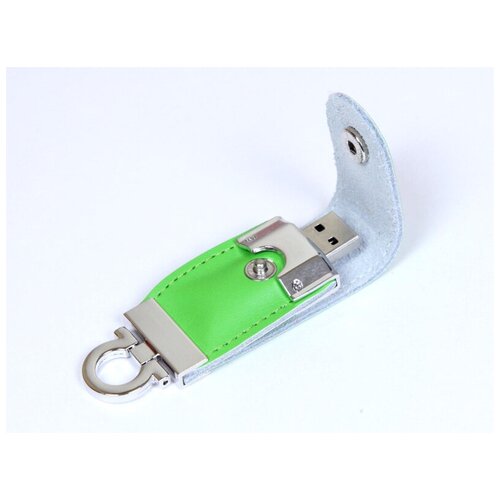 Кожаная флешка брелок для нанесения логотипа (16 Гб / GB USB 2.0 Зеленый/Green 209 KJ007)