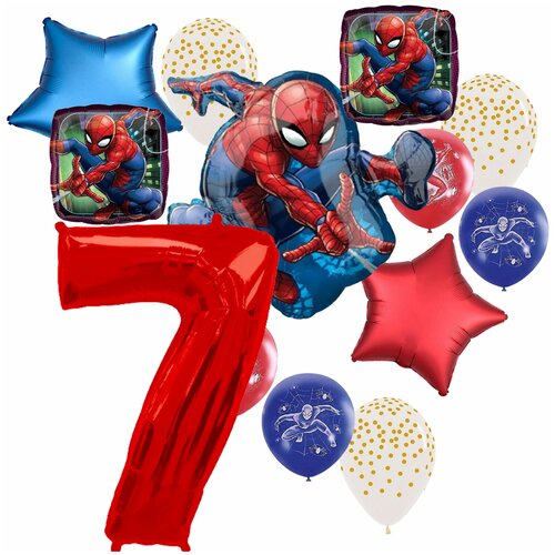 Набор фольгированных и латексных шаров «Человек-паук», цифра 7