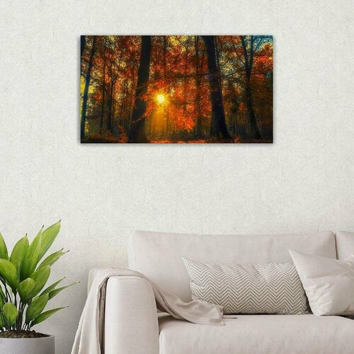 Картина на холсте 60x110 LinxOne "Деревья лес осень опавшая листва" интерьерная для дома / на стену / на кухню / с подрамником