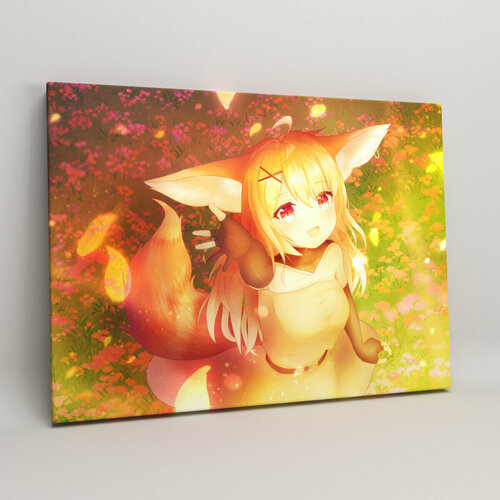 Картина на холсте (интерьерный постер) "Девочка лисичка №2" аниме, с деревянным подрамником, размер 60x45 см