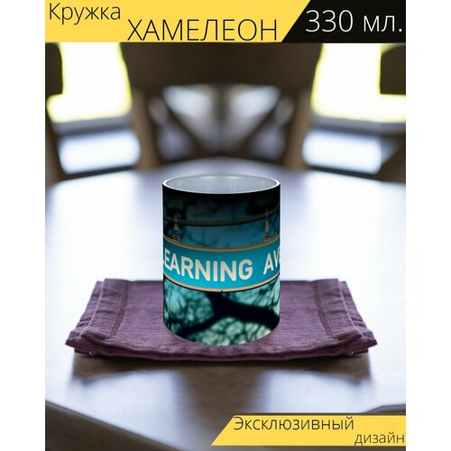 Кружка хамелеон с принтом "Знак, дорожный знак, дорога" 330 мл.