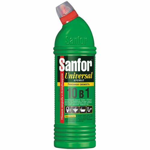 Чистящее средство для сантехники Sanfor "Universal 10в1. Лимонная свежесть", гель с хлором, 750мл, 259018
