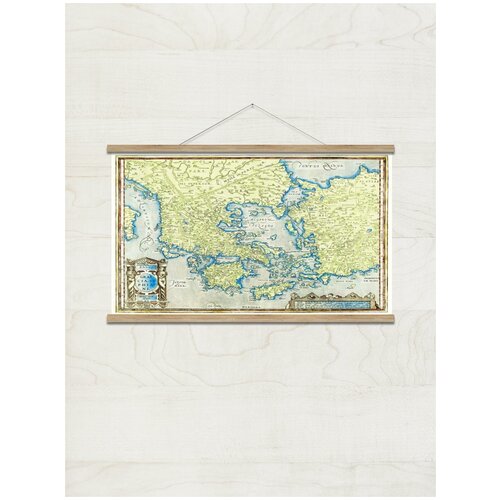 Постер / Плакат / Картина на холсте Старинная карта на холсте - Карта мира с синими морями на английском языке 60x90