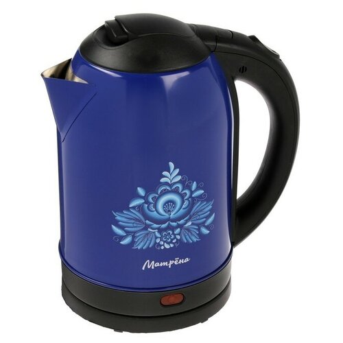 Чайник электрический "Матрена" MA-005, металл, 2 л, 1500 Вт, сине-черный с рисунком "Гжель"