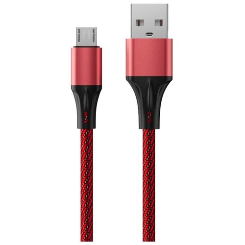 Кабель Accesstyle AM24-F100M, microUSB - USB, 2.4А, ткань, быстрая зарядка, 1м, черно-красный